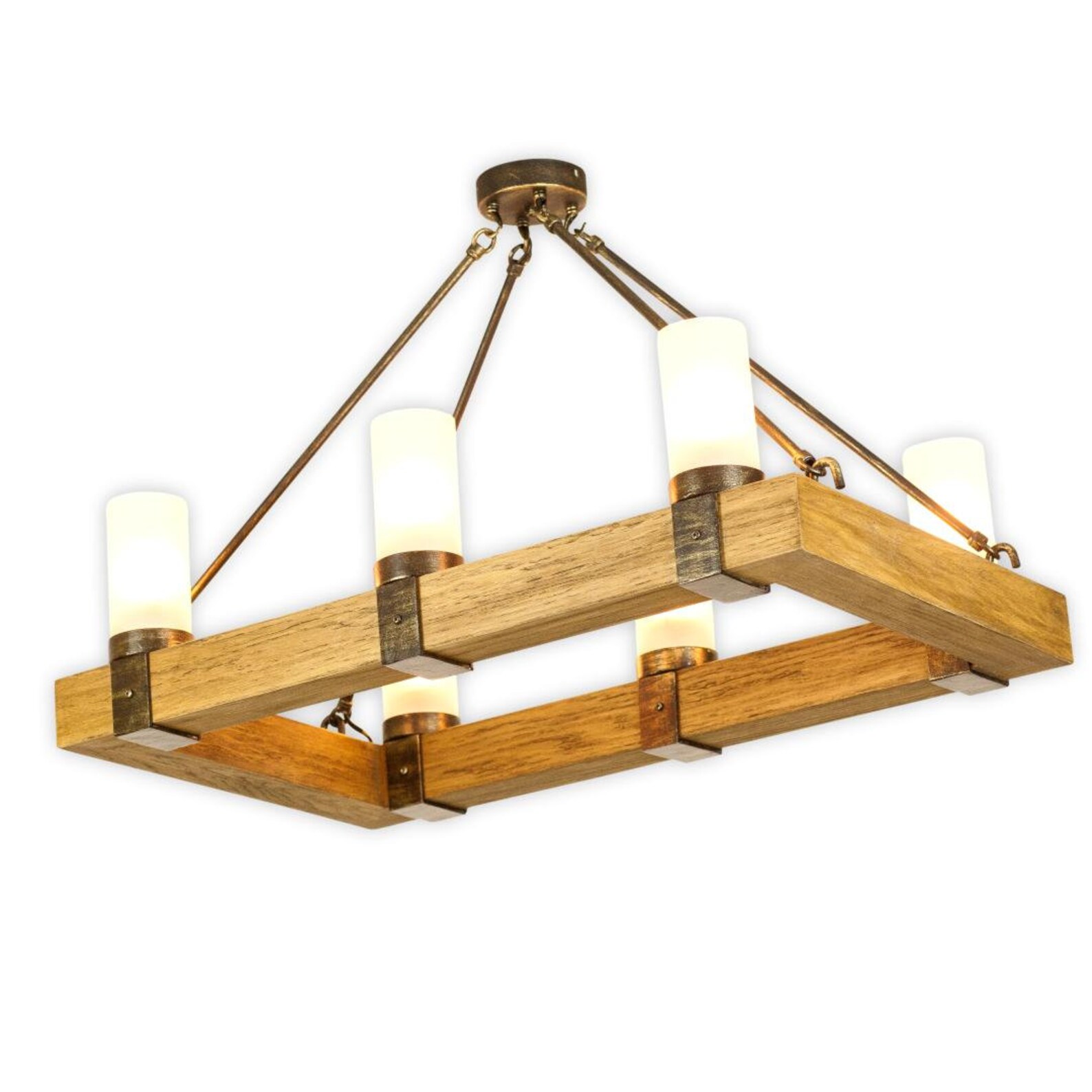 Rustic Chandelier Light Wood Rectangle Candles Ropes Fittings - Etsy