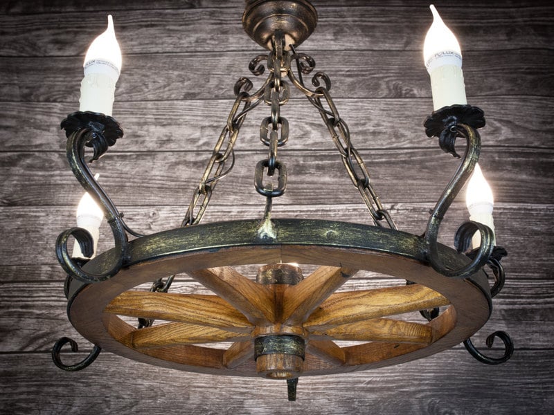 Lamp Wooden Wheel Chandelier Circle Chain Restaurant Bower Arbor 50 Cm ...