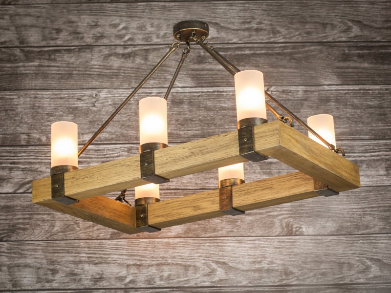 Rustic Chandelier Light Wood Rectangle Candles Ropes Fittings - Etsy