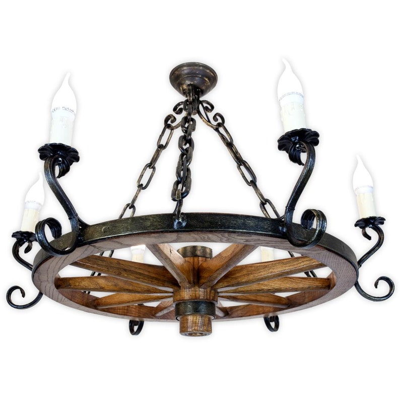 Lamp Wooden Wheel Chandelier Circle Chain Restaurant Bower Arbor 60 Cm ...
