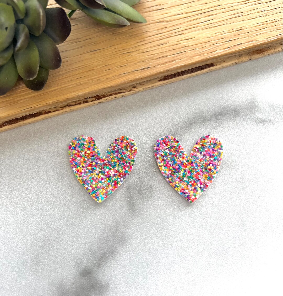 New! Colorful Sprinkles Glitter Heart Shape Faux Leather DIY Earring ...
