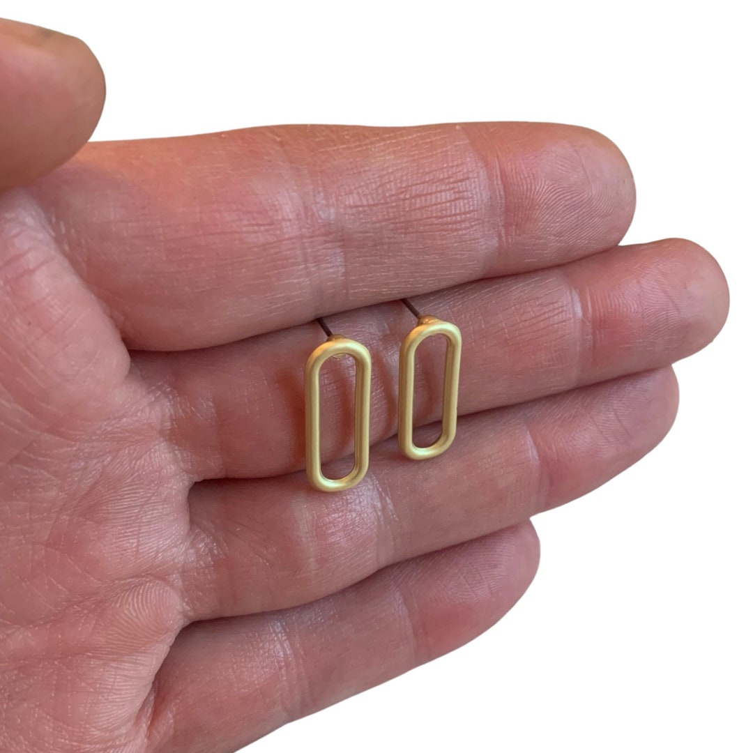 New! Matte Gold Oval Earring Posts Connectors, Rounded Rectangle Shape ...