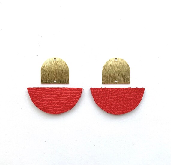 New Flame Red Luxe Leather With Arched Brushed Brass Layered DIY Earring Blanks Trendy Leather Earring Shapes Wholesale Pendant Pieces Etsy