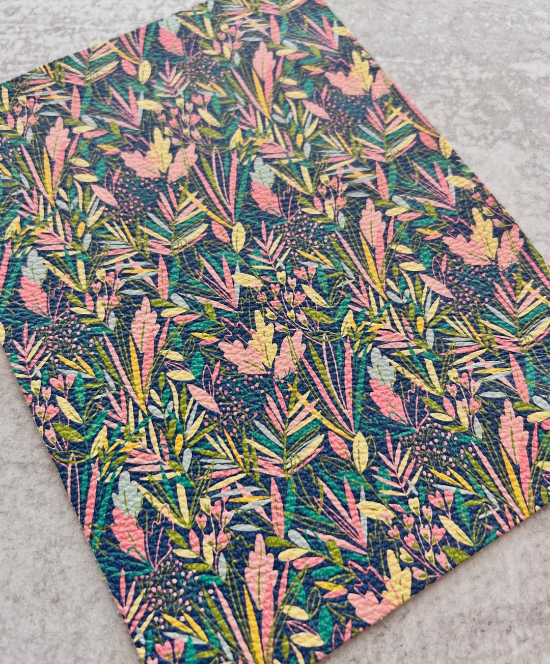 Printed Leather Sheet - Navy Blue Pink Meadows Print Genuine Leather ...