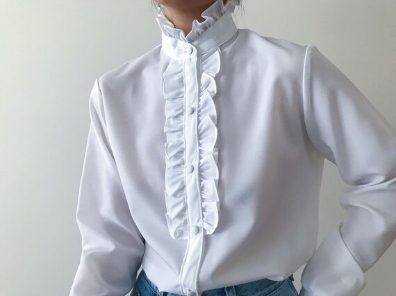 vintage blouse jabot blouse ruffle chest lace blouse … - Gem
