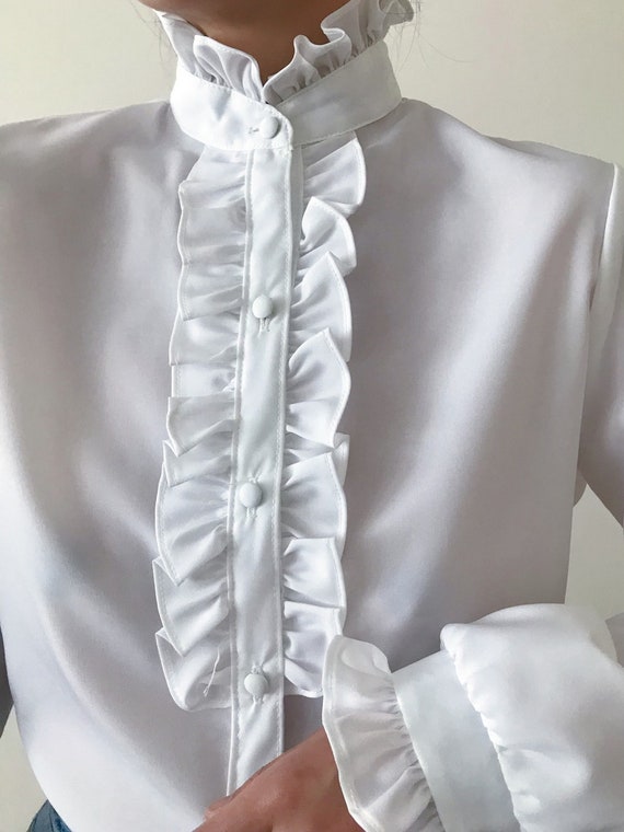 vintage blouse jabot blouse ruffle chest lace blouse … - Gem