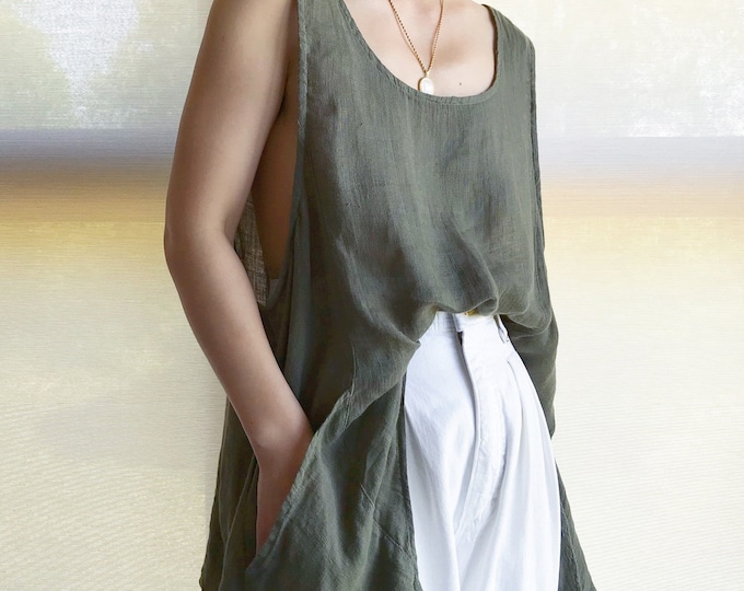 Vintage Linen Tank Top Linen Shirt Linen Blouse Olive Green Sage Green ...