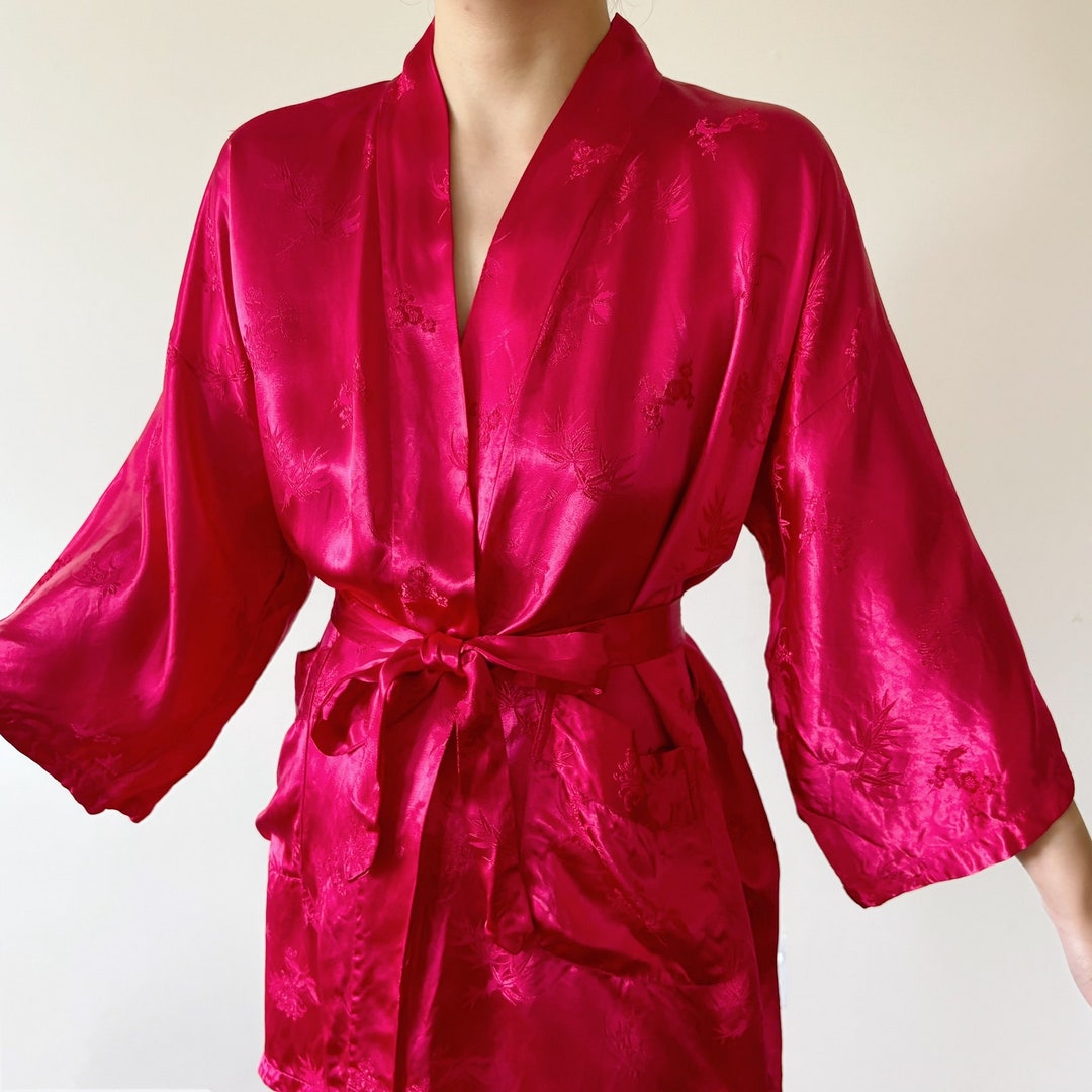 Vintage Silk Robe Kimono Style Embroidered Silk Robe Silk Gown Silk ...