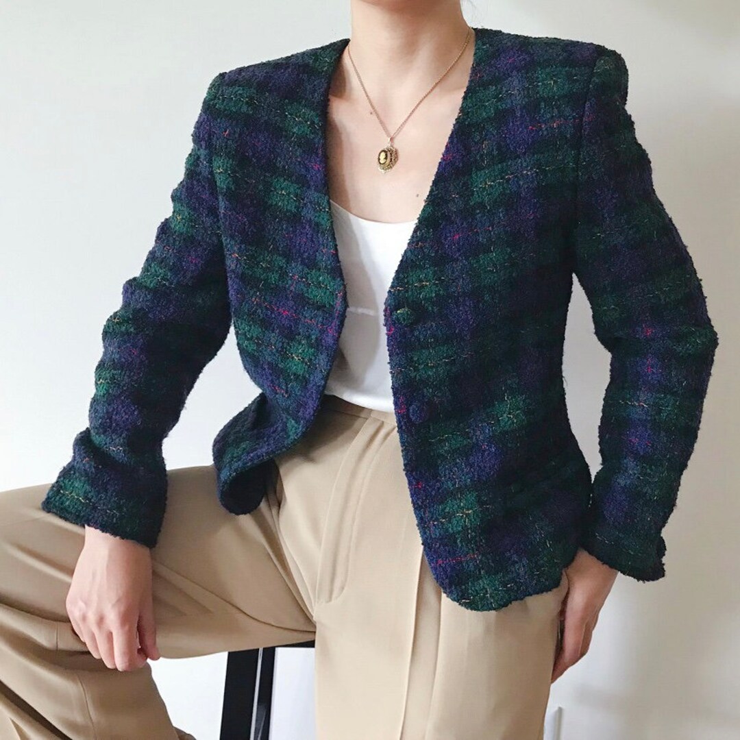 Vintage Wool Blazer Plaid Blazer Tartan Tweed Blazer Wool Jacket Green ...