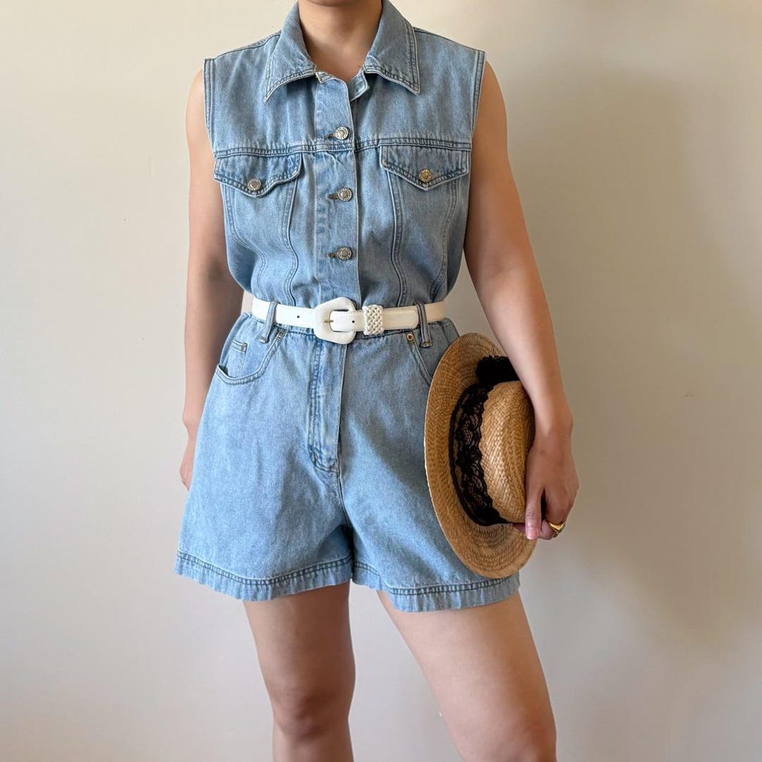 Vintage Denim Rompers Denim Overall Shorts Denim Jumpsuit Denim Shorts ...