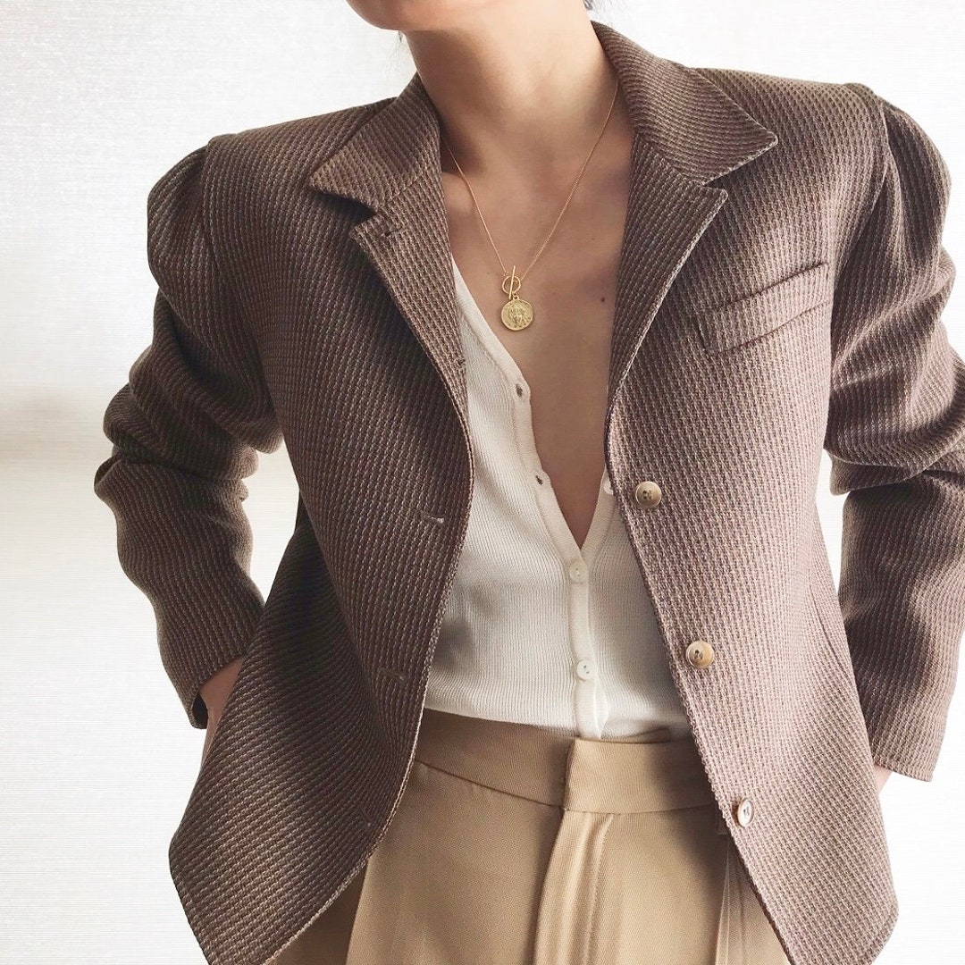 Vintage Wool Blazer Tweed Blazer Plaid Double Chest Double Breasted ...