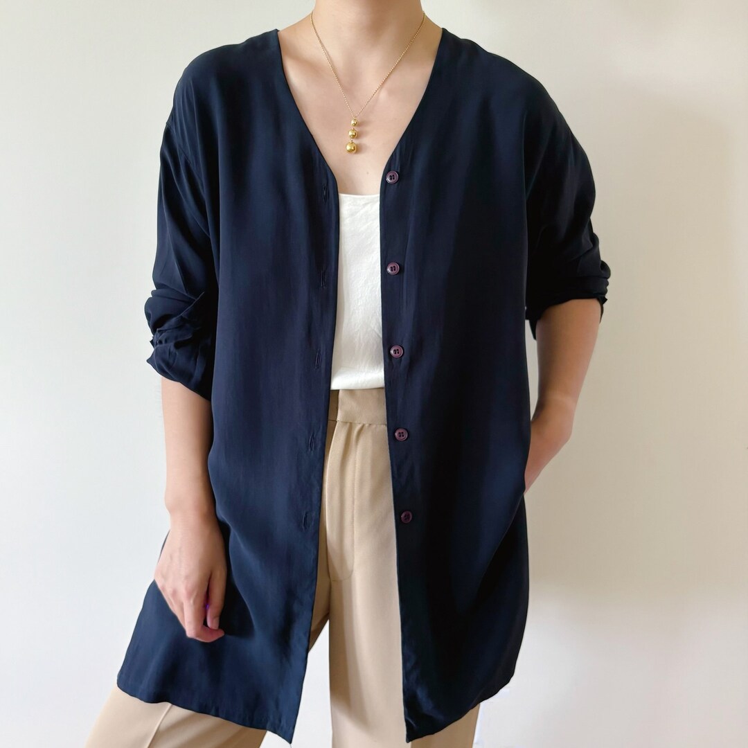 Vintage Silk Blouse Silk Duster Boyfriend Style Shirt Minimalist Silk ...
