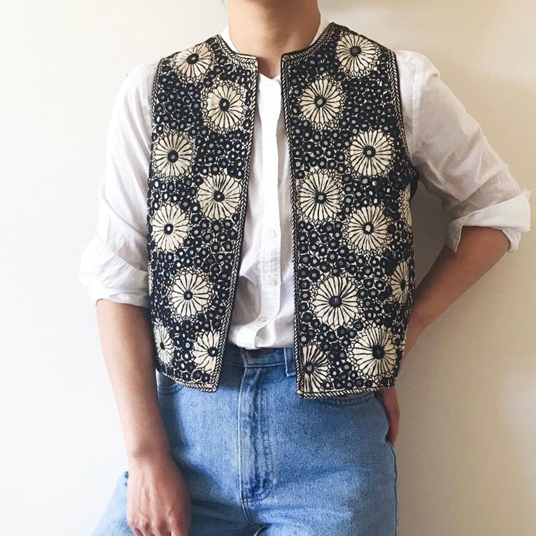 Vintage Vest Handmade Vest Embroidered Vest Floral Vest Mirror Vest ...