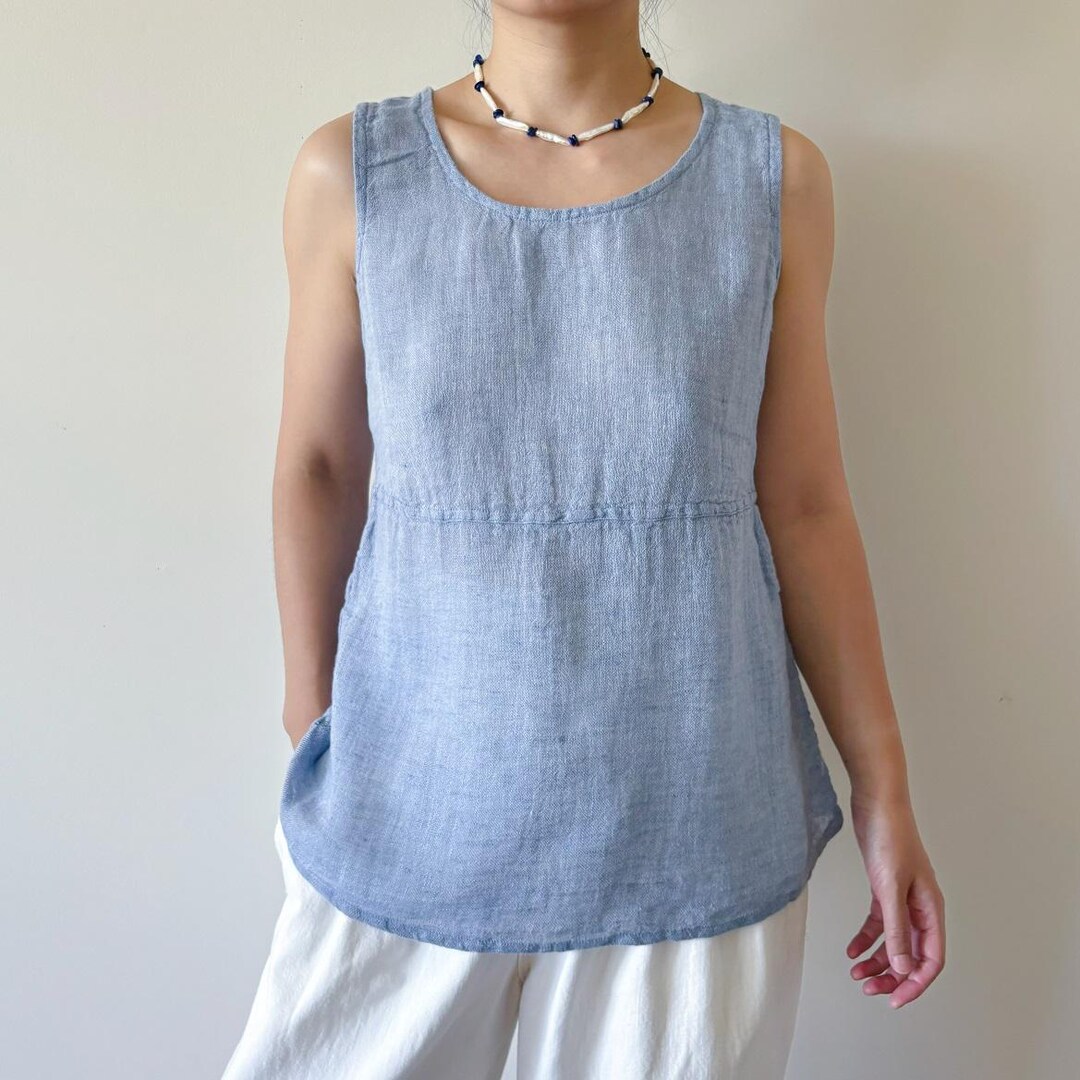 Vintage FLAX Lien Tank Top Blue Linen Top Linen Shirt 90s Retro Style ...