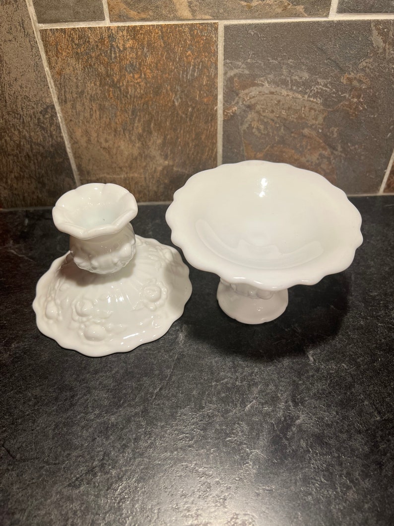 Fenton White Milk Glass Cabbage Rose Candle Stick Holders | Etsy