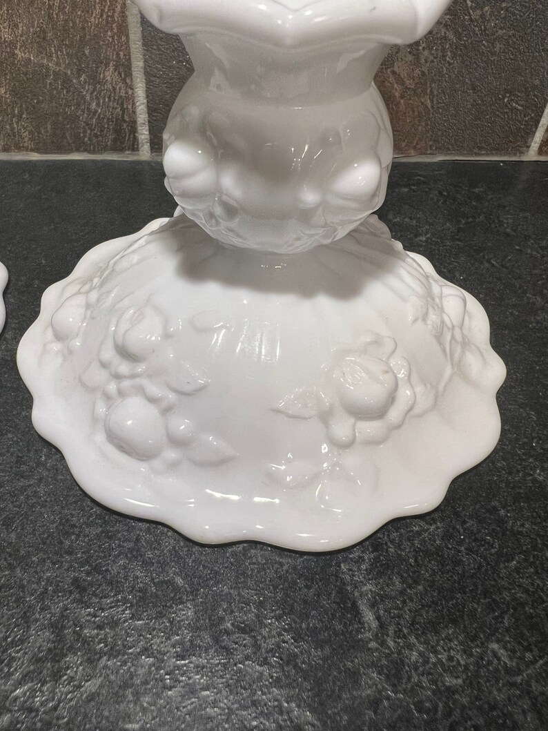 Fenton White Milk Glass Cabbage Rose Candle Stick Holders - Etsy