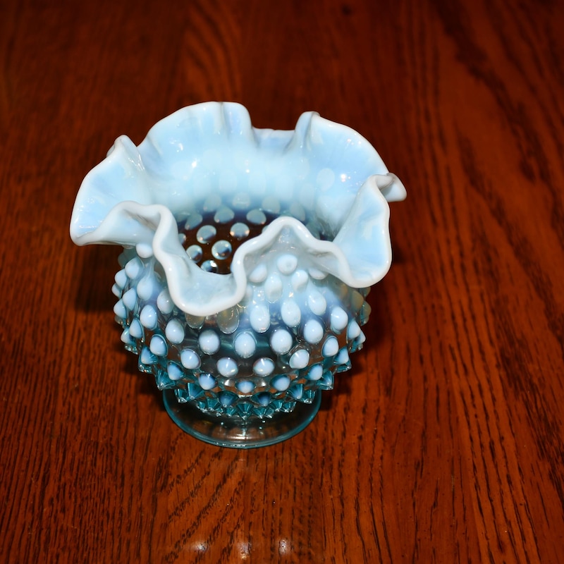 Fenton Ruffle Vase Blue - Etsy UK