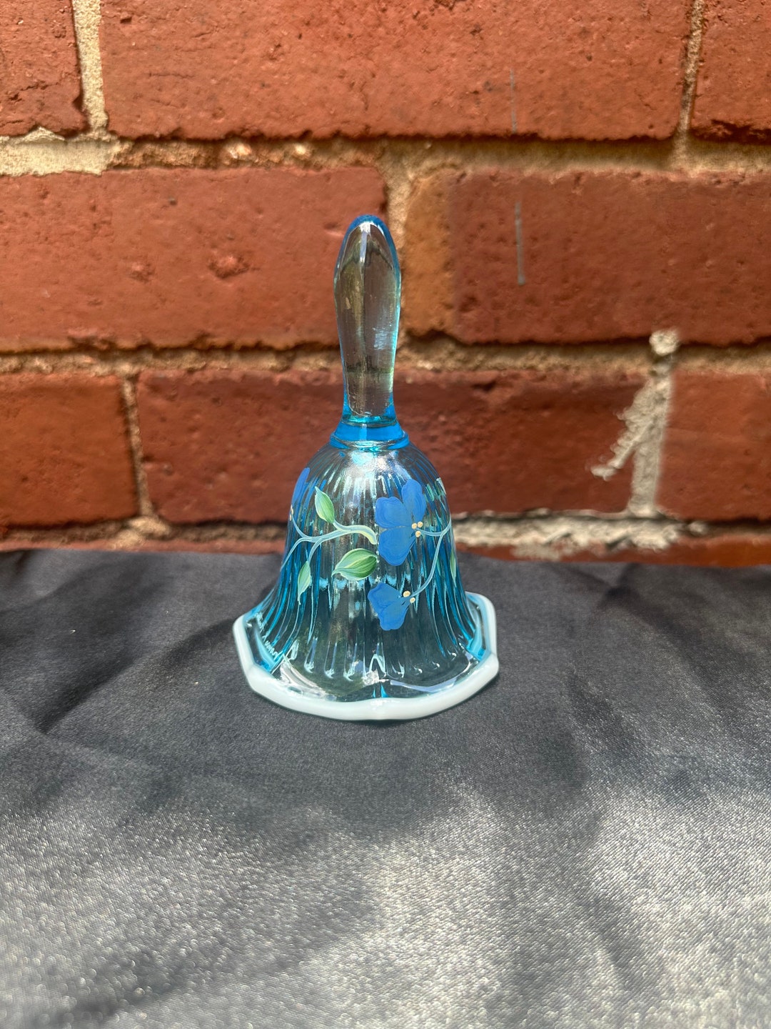 Fenton Blue White Crested Hand Painted Flower Mini Bell - Etsy