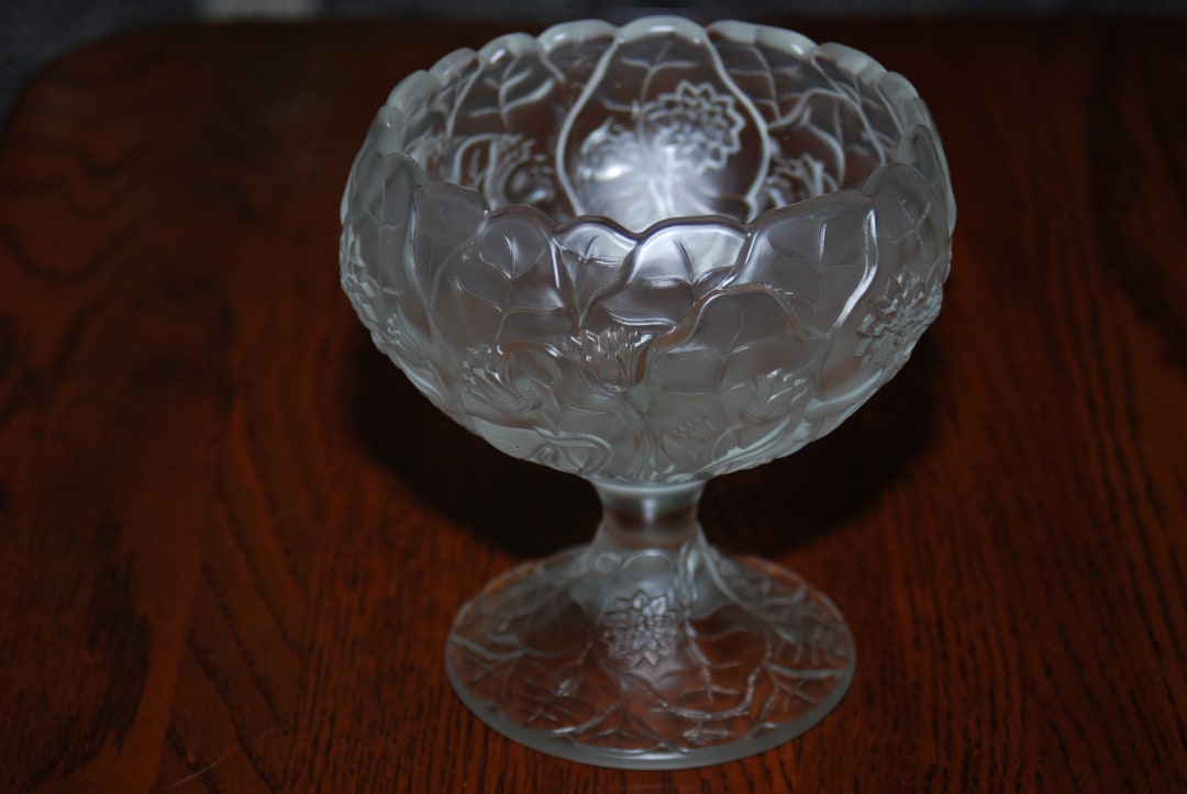 Fenton Clear Satin Glass Water Lily Pattern Pedestal Compote Dish - Etsy
