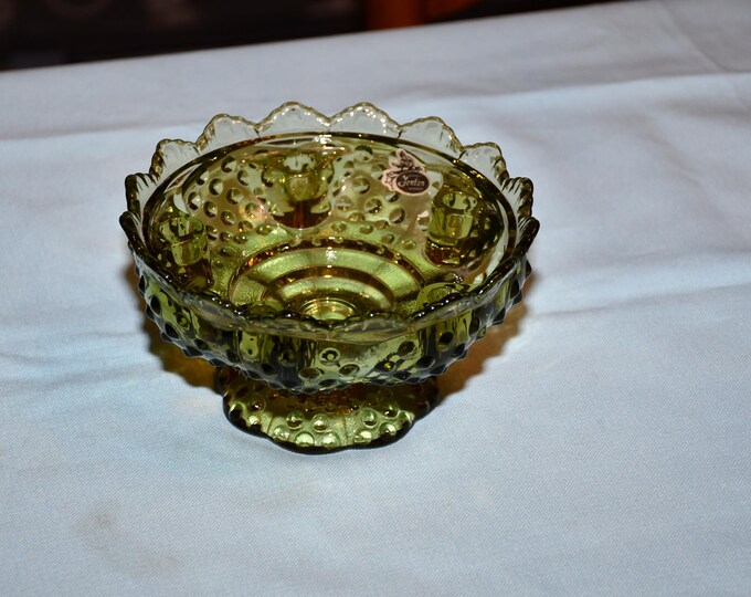 Vintage Fenton Colonial Green Pedestal Hobnail Glass 6 Taper ...