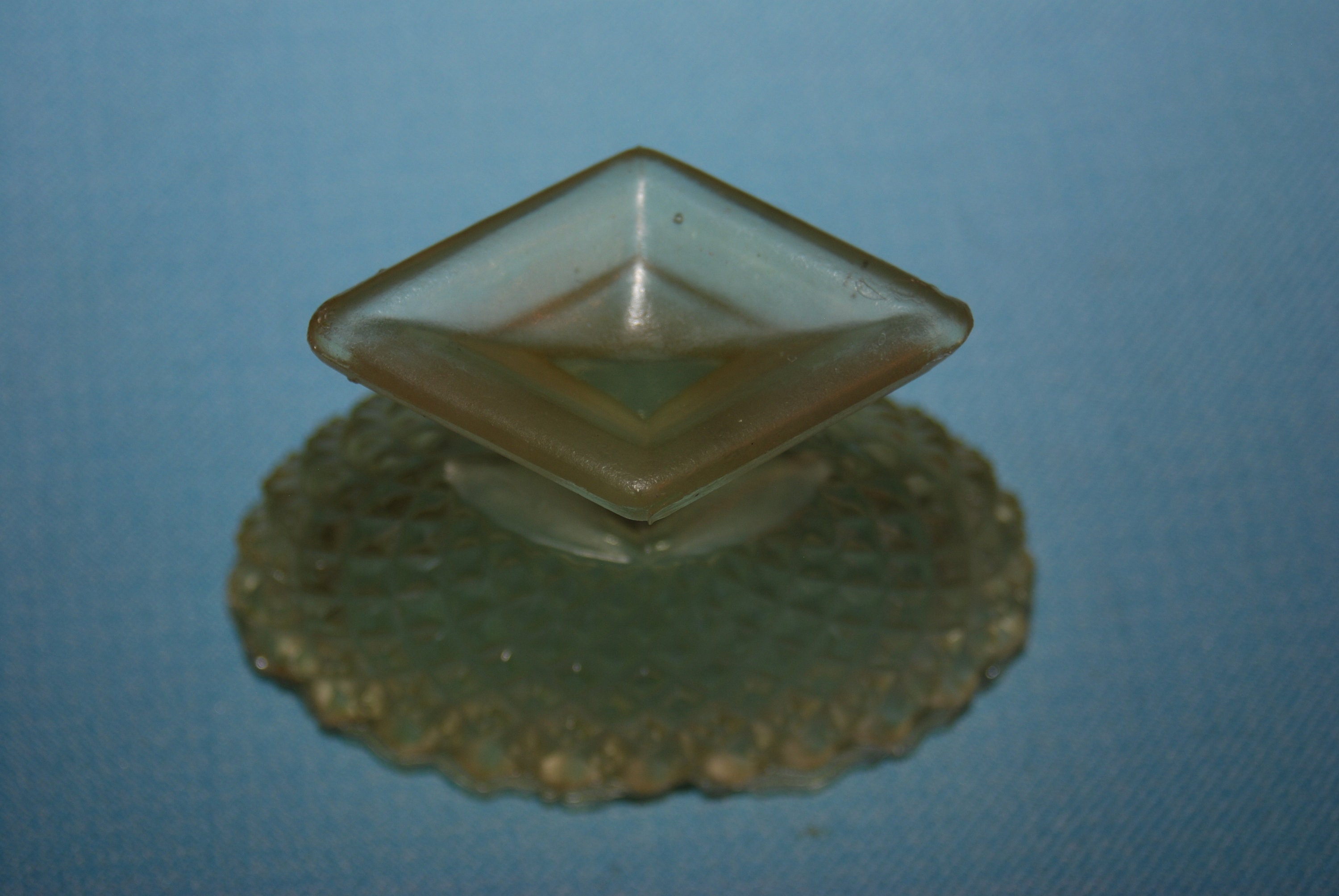 Vintage Yellow Depression Glass Diamond Cut Oval Pedestal Salt Cellar ...