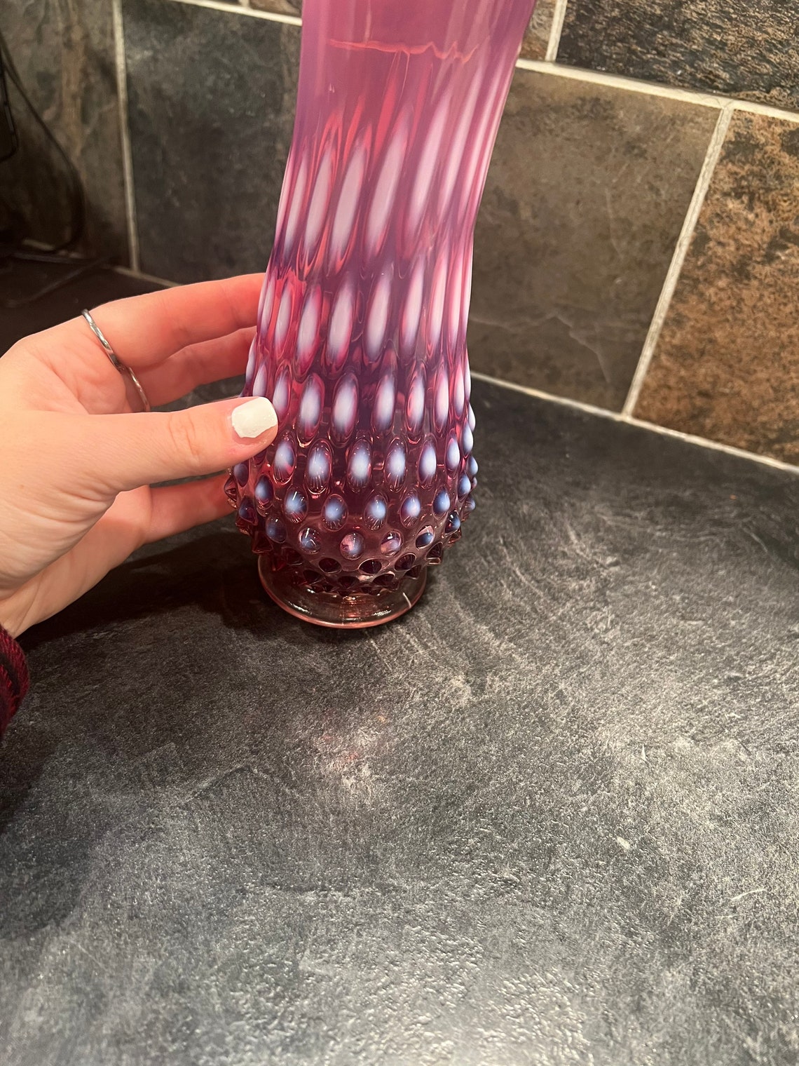 Fenton Plum Opalescent Hobnail Stretch Vase - Etsy