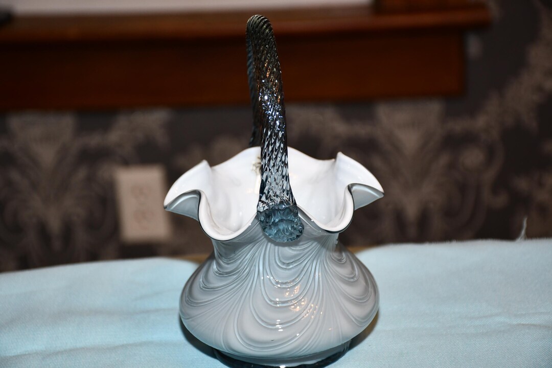 Fenton Art Glass Gray Drapery Twisted Handle Basket - Etsy