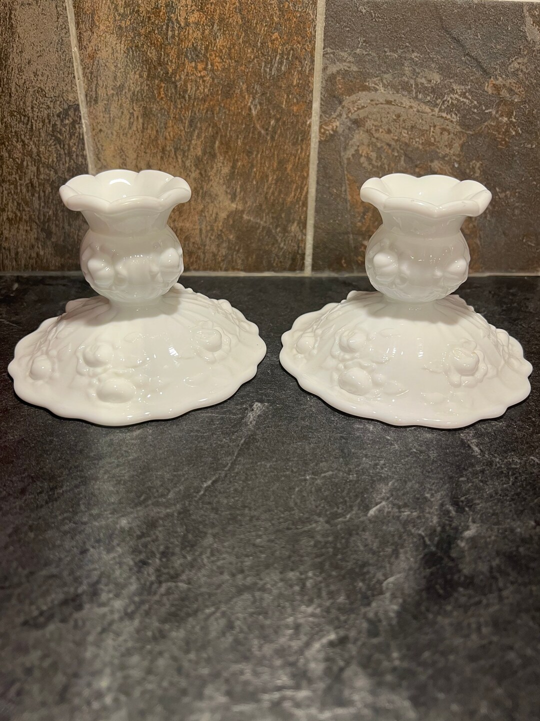 Fenton White Milk Glass Cabbage Rose Candle Stick Holders - Etsy