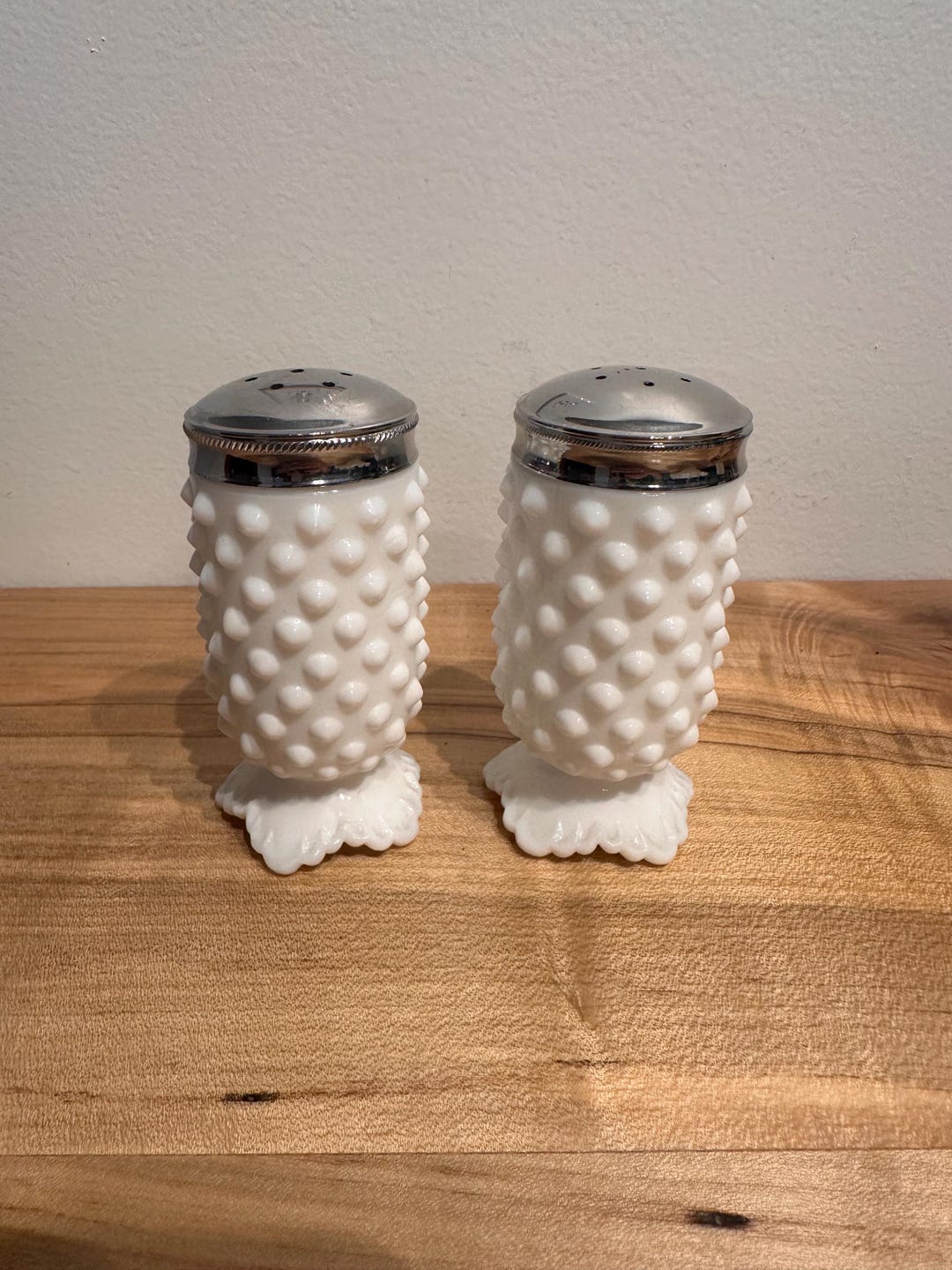 Fenton Hobnail White Milk Glass Scalloped Footed Saly and Pepper ...