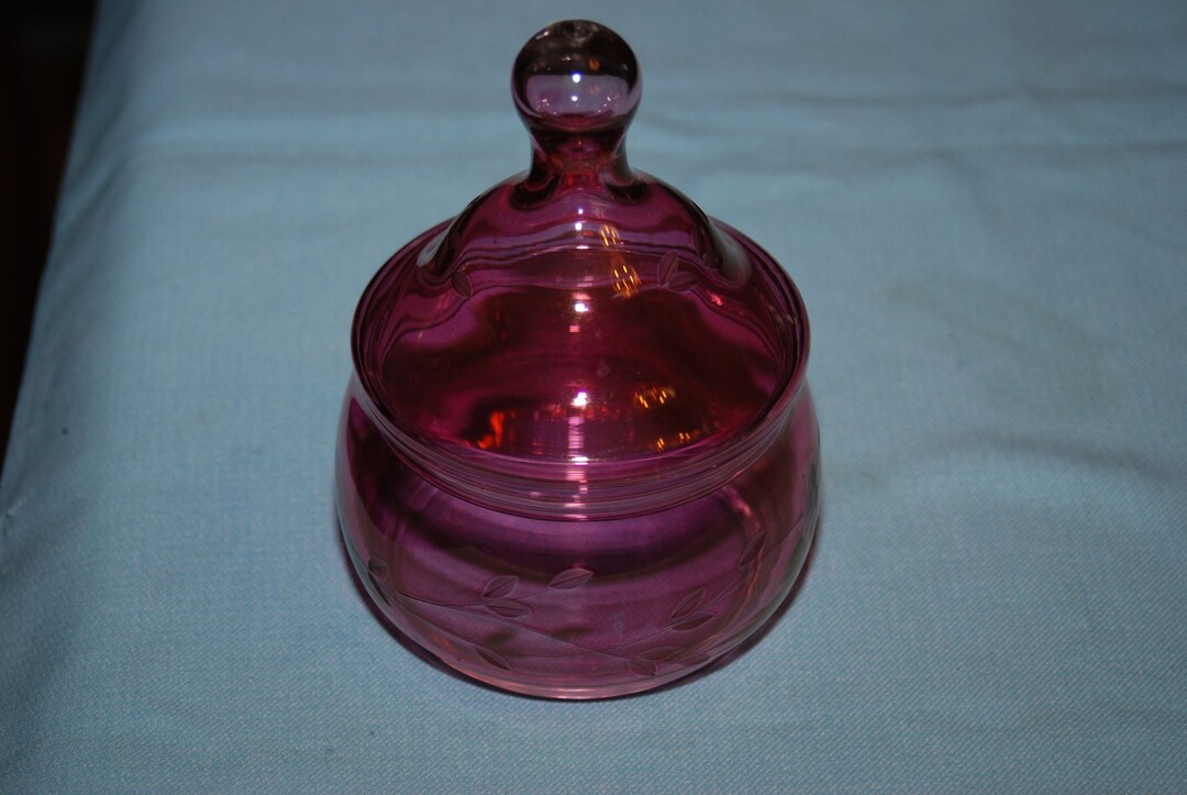 Vintage Princess House Cranberry Heritage Pink Crystal Floral Etched ...