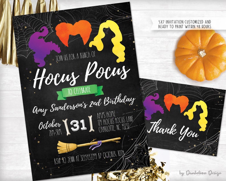 Hocus Pocus Theme Halloween Birthday Invitation Printable | Etsy