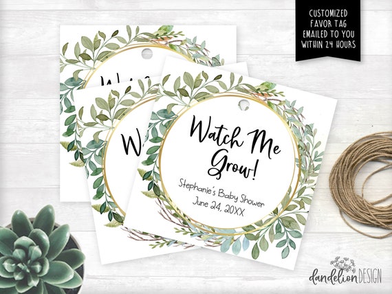 Watch Me Grow Baby Shower Plant Succulent Tag Favor Printable | Etsy