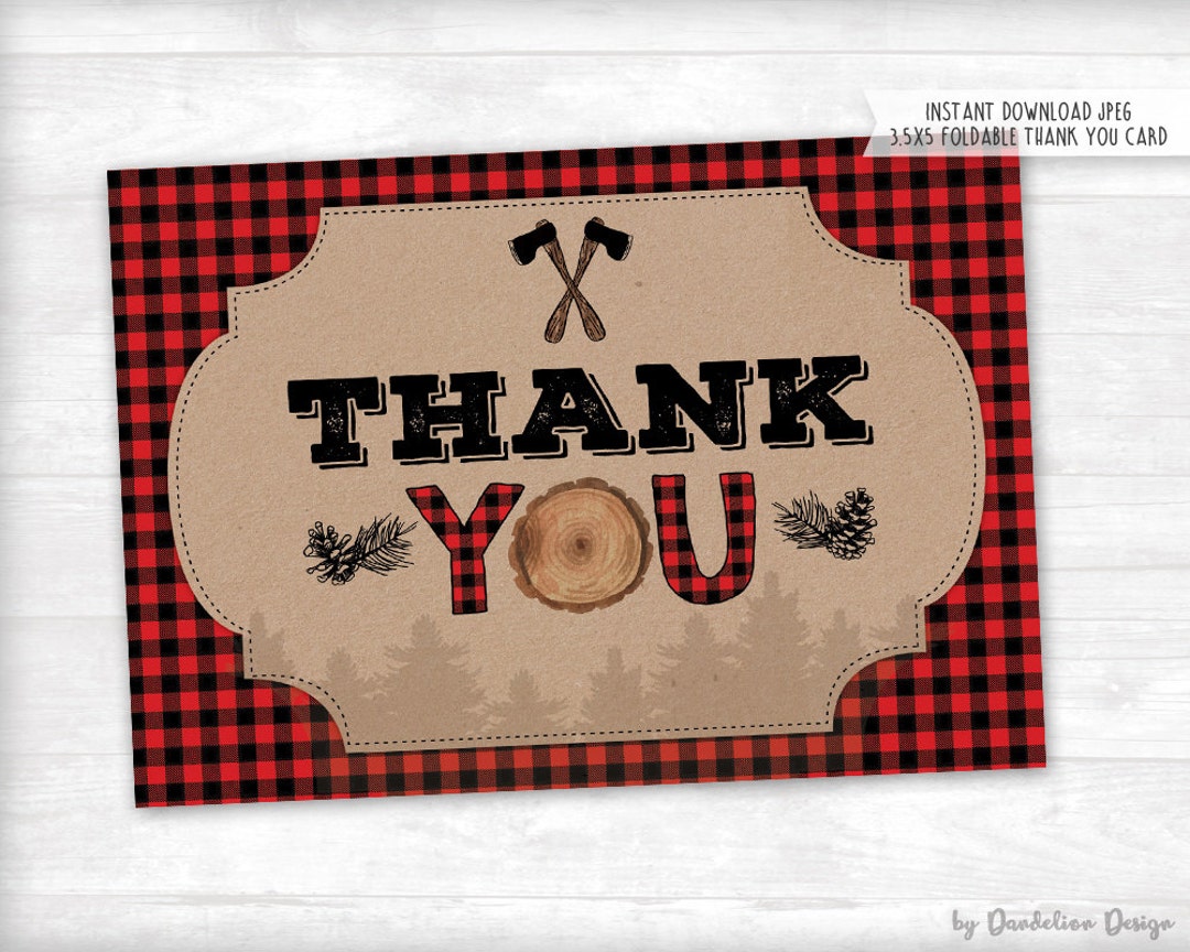 Lumberjack Thank You Card Printable Instant Download - Etsy