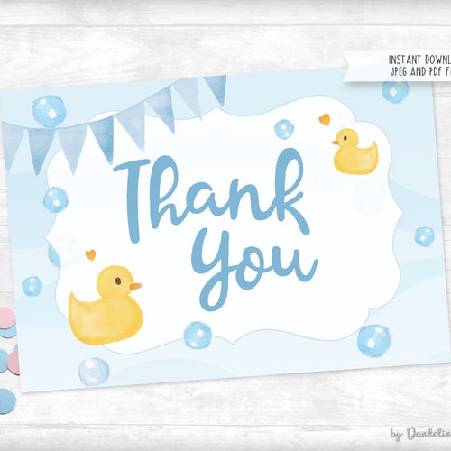 Duck Thank You Card Printable Duck Birthday Party Thank You - Etsy