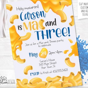 Mac-n-three Mac-n-cheese Third Birthday Invitation Plus Thank You Card ...