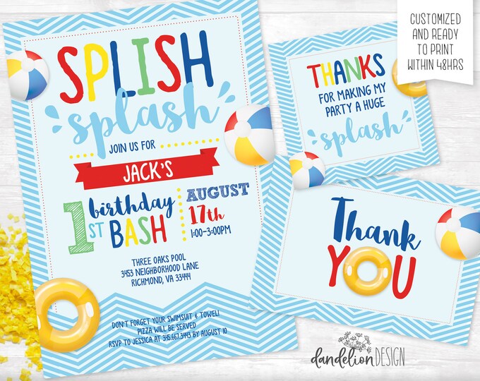 Splish Splash Birthday Bash Pool Party Invitation Printable - Etsy