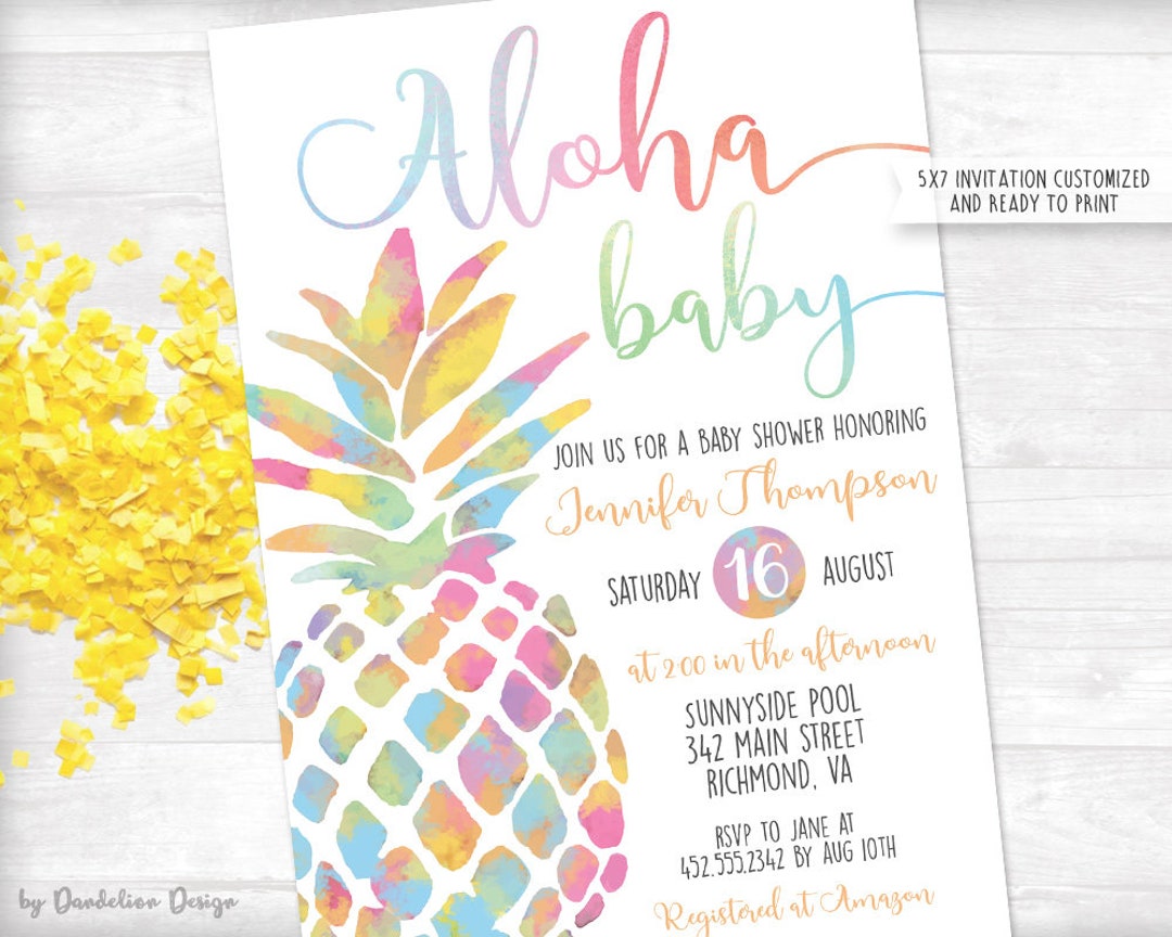 Aloha Baby Rainbow Watercolor Printable Shower Invitation - Etsy