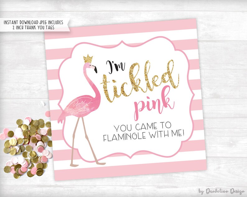 Flamingo First Birthday Tickled Pink Thank You Tag Printable - Etsy