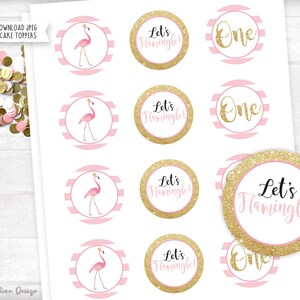 Flamingo First Birthday Cupcake Toppers Printable Instant Download - Etsy