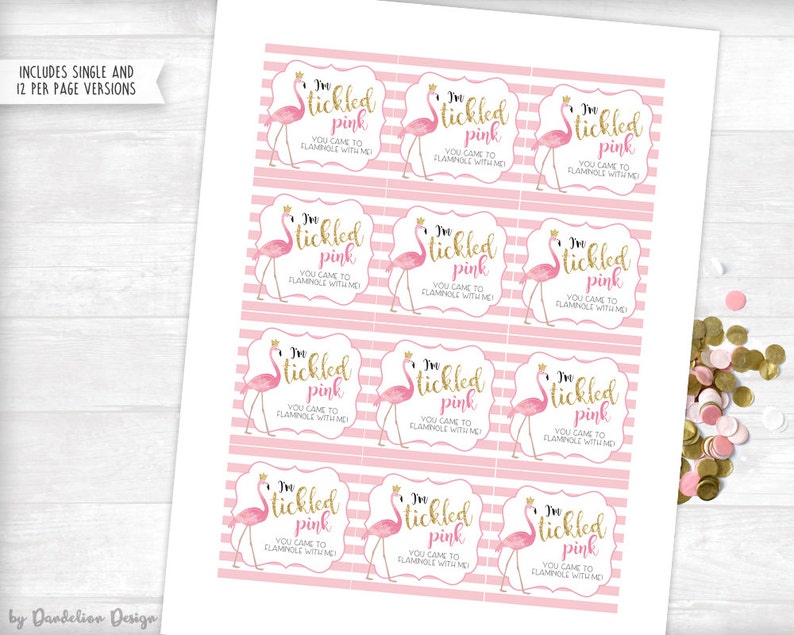 Flamingo First Birthday Tickled Pink Thank You Tag Printable - Etsy
