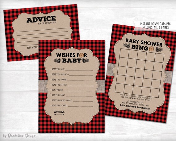 Lumberjack Baby Shower Games Bingo Advice Wishes for Baby | Etsy