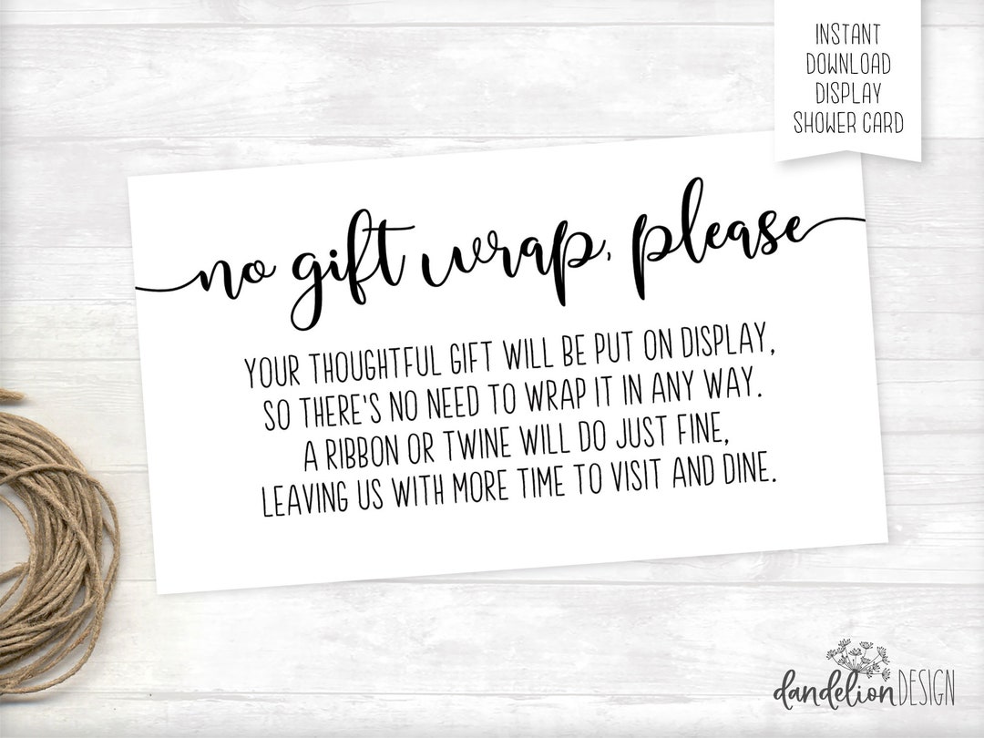 Display Shower No Gift Wrap Card Printable - Etsy