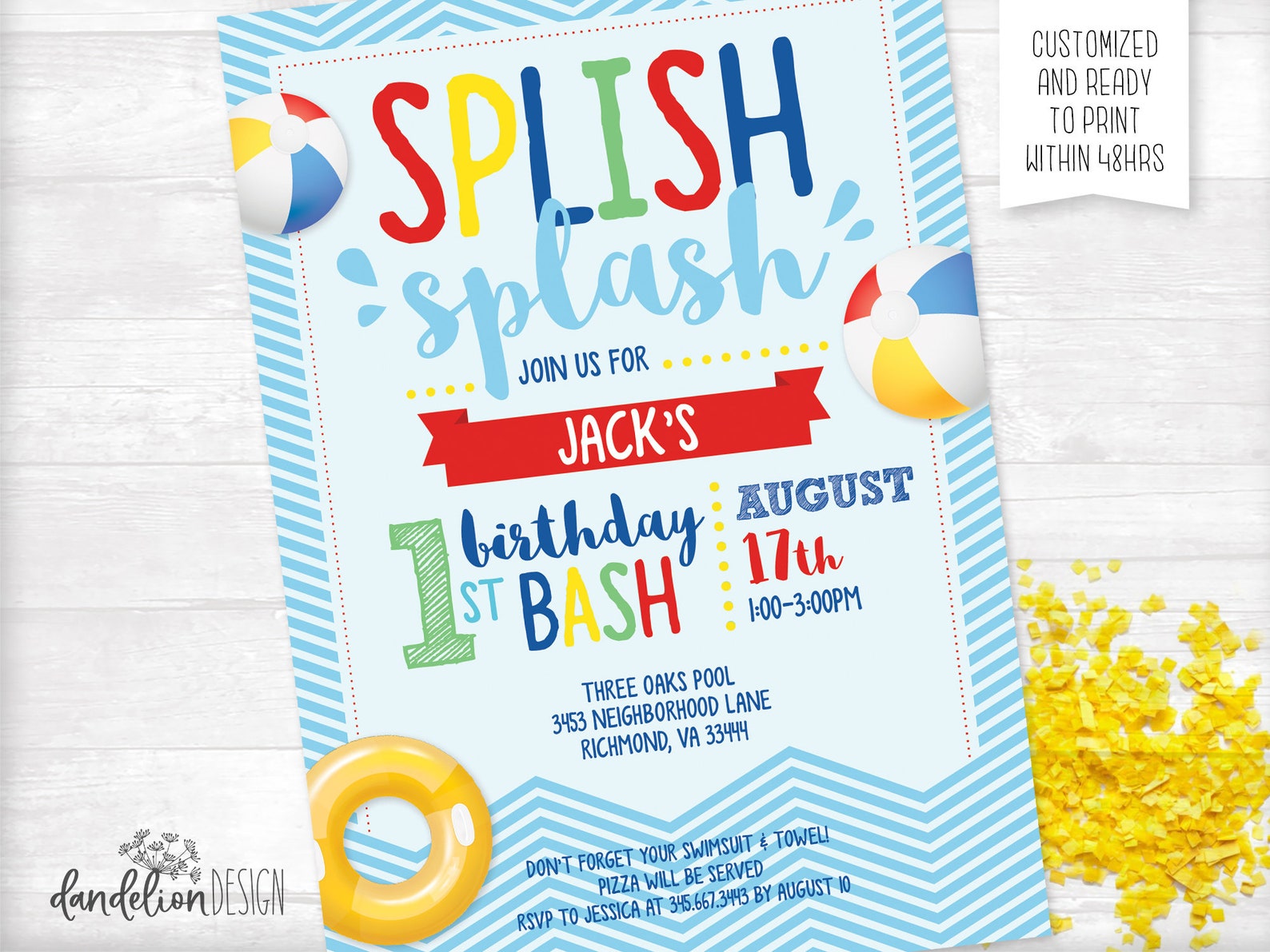 Splish Splash Birthday Bash Pool Party Invitation Printable - Etsy