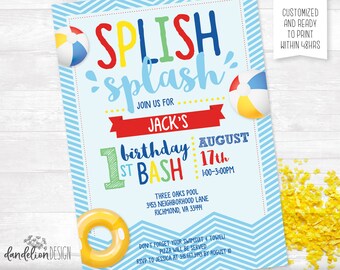 Splish Splash Invitation, Water Bash Birthday Invitation, Splish Splash ...
