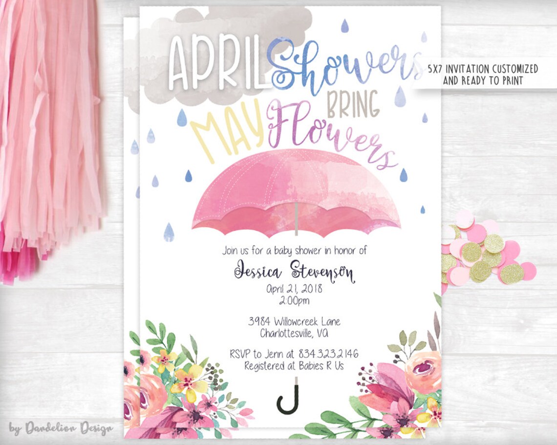 April Showers Bring May Flowers Watercolor Baby Shower - Etsy