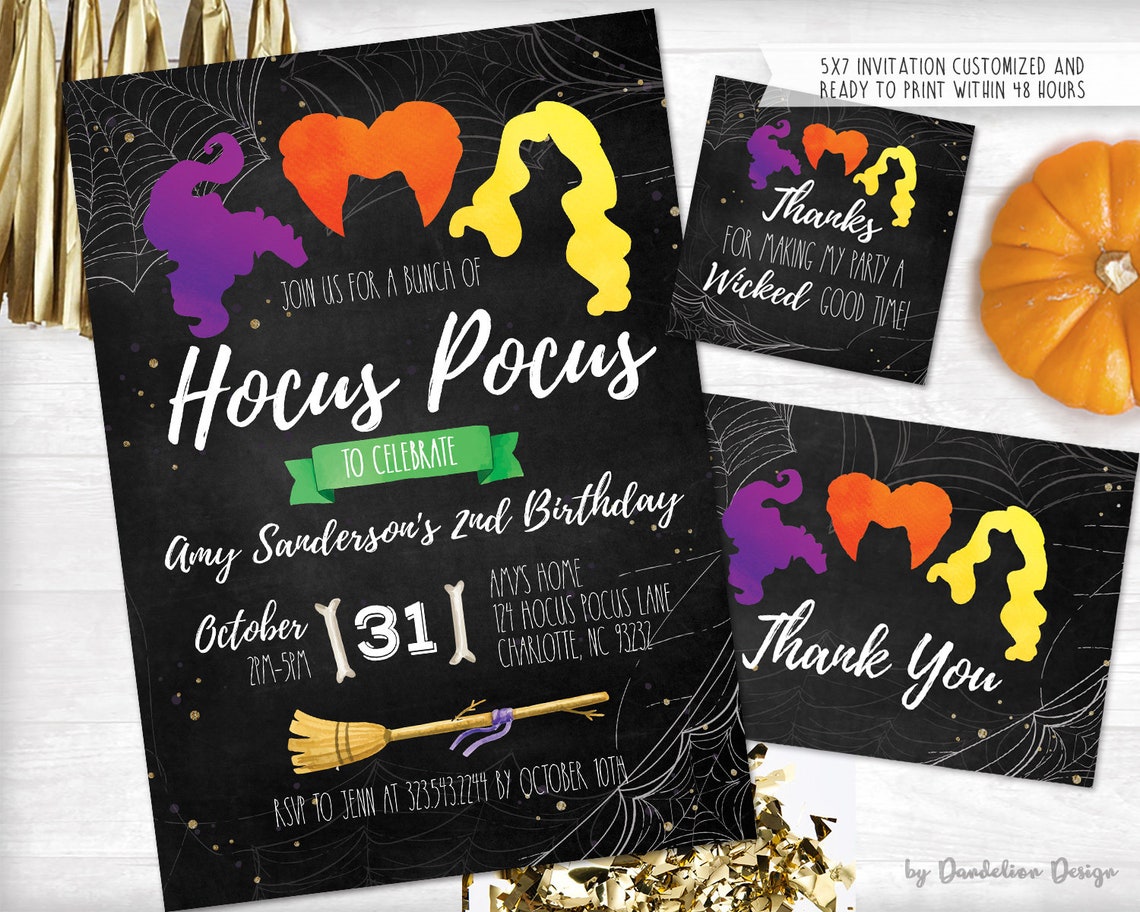 Hocus Pocus Theme Halloween Birthday Invitation Plus Thank You - Etsy
