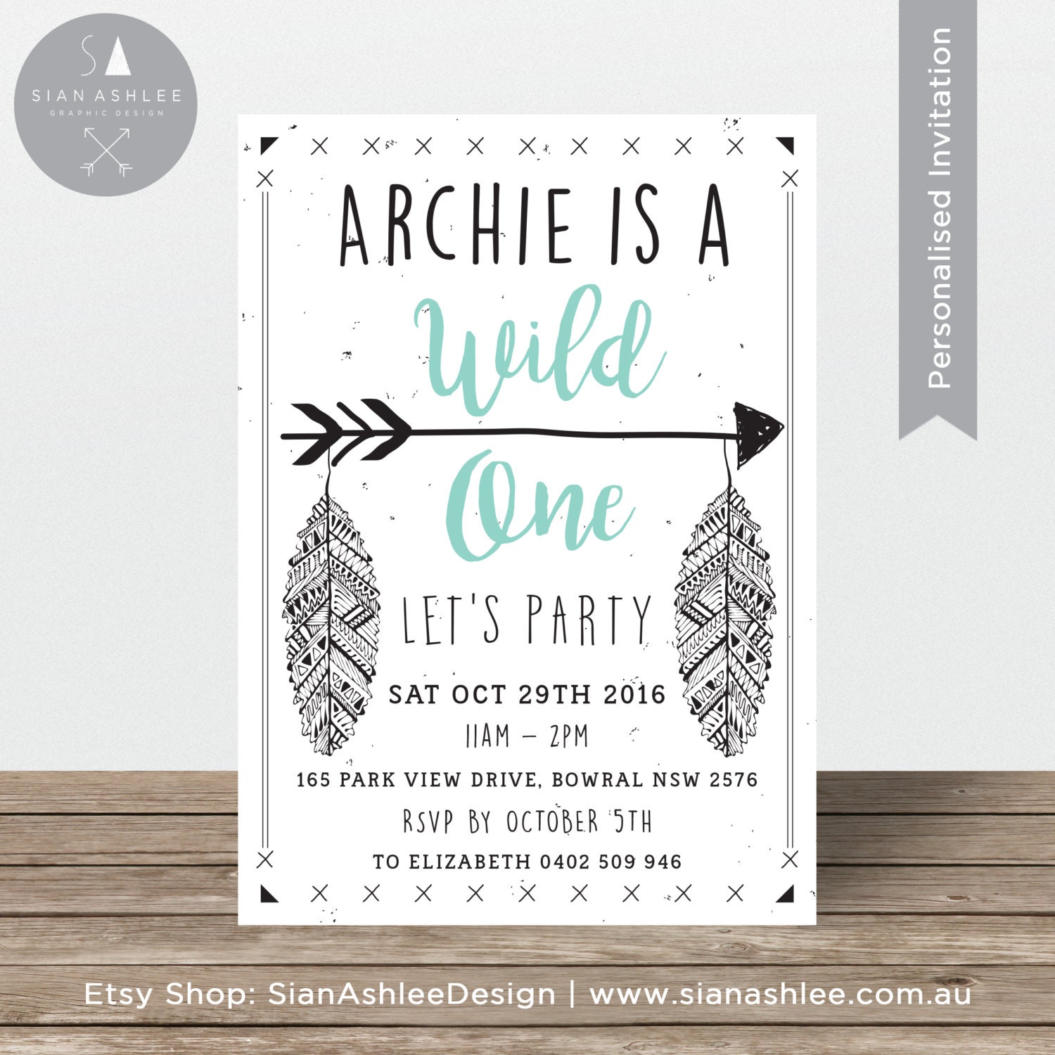 First Birthday Invitation | Aztec Wild One | Arrow and Feathers | Black ...