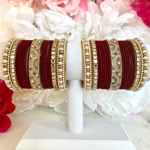 Maroon Red and Gold Bangle Set | Red Gold Bangles | Indian Jewelry ...