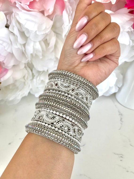 Silver Bangles Set Indian Jewelry Punjabi Jewelry Silver - Etsy