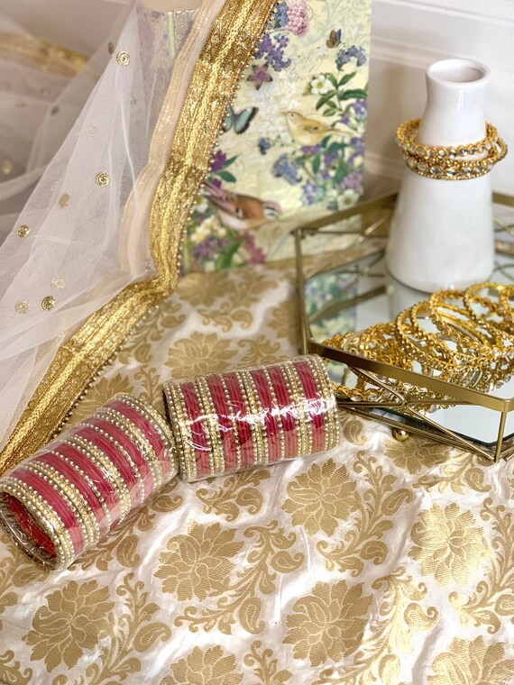 Red and Gold Bangle Set Red Gold Bangles Indian Jewelry | Etsy